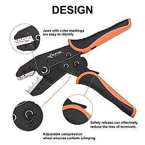 KF CPTEC Crimping Tool Set 5PCS - Ratchet Wire Crimper Kit - Quick Exchange Jaw for Heat Shrink, Insulated Electrical Connectors, Insulated and Non-Insulated Ferrules, Non-Insulated Terminal Crimper