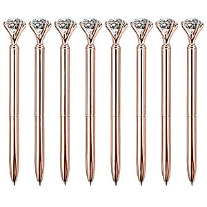 ZZTX 8 PCS Rose Gold Big Crystal Diamond Ballpoint Pen Bling Metal Ballpoint Pen Office Supplies Gift Pens For Christmas Wedding Birthday, Includes 8 Pen Refills