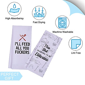 LXOMILL Funny Kitchen Towels for Men, Women, BBQ Grilling Cooking Dish Towels, Funny Birthday Gifts for Husband, Dad, Boyfriend, Friend, Hilarious Gag Gift for Chefs