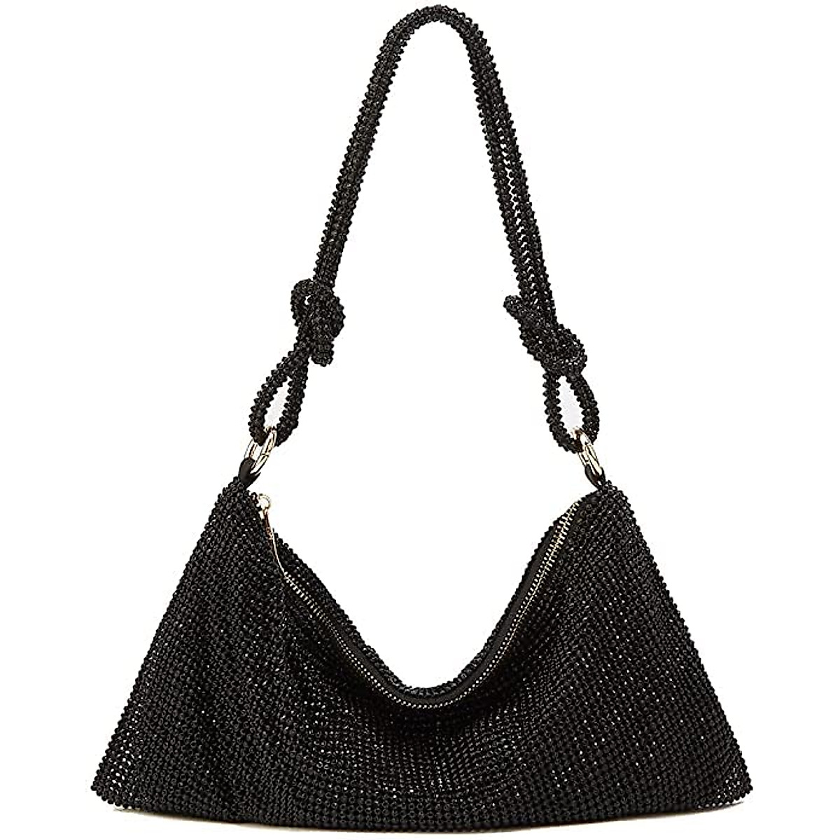 UMREN Rhinestone Hobo Bags for Women Chic Evening Handbag Sparkly Crystal Cluth Purse for Party Club Wedding (Black)