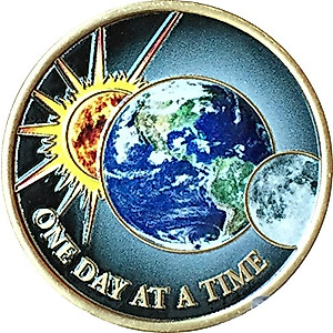 One Day at A Time Universe Sun Moon Earth Medallion Color Serenity Prayer Chip