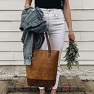 S-ZONE Vintage Genuine Leather Shoulder Bag Work Totes for Women Purse Handbag with Back Zipper Pocket Large