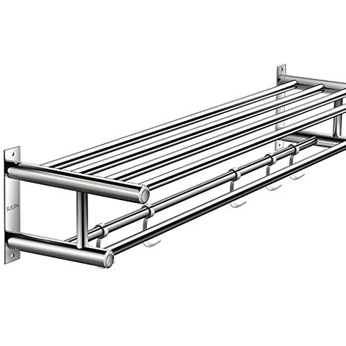 OMOONS Stainless Steel Plated Wall Mounted Bathroom Towel Double Shelf Storage Rail Holder Rack