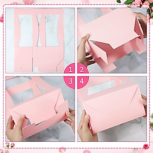 Chinco 12 Pieces Craft Paper Gift Bags Flower Box for Arrangements Flower Bouquet Packaging Bag with Handle Wedding Valentine's Day Gift Wrap Bags Florist Bags, Pink and Black