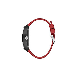 GUESS Mens Casual Multifunction 43mm Watch – Black Polycarbonate Case with Black Skeleton Dial & Red Silicone Strap