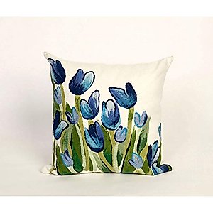 Liora Manne Visions II Allover Tulips Indoor/Outdoor Pillow, 20" X 20" Square, Blue