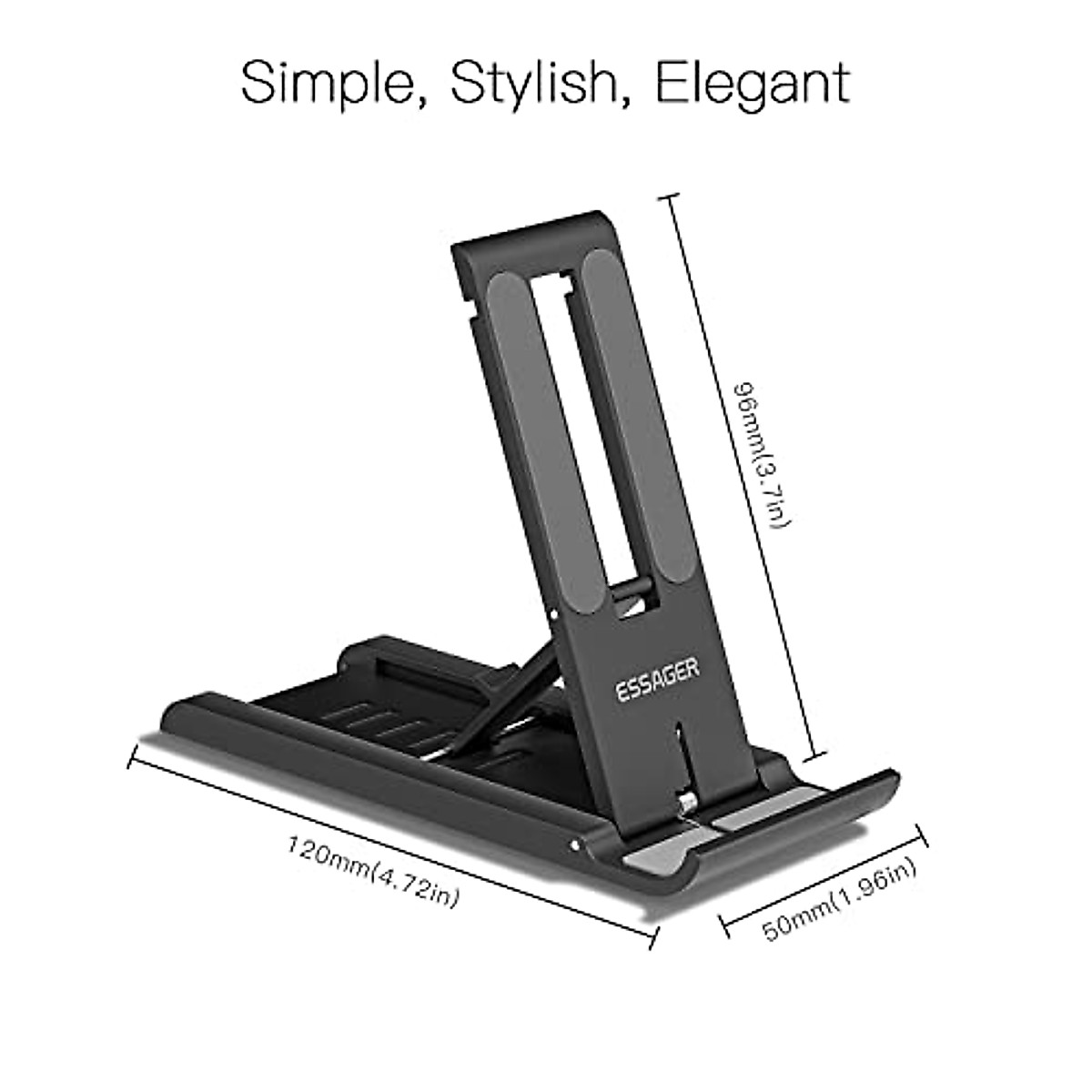 ESSAGER 2 Pack Foldable Mini Cell Phone Stand, Adjustable Mobile Phone Holder for Desk Compatible with iPhone/Kindles/Smartphones (Black)