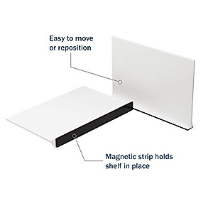 APOTHECARY PRODUCTS Magnetic Shelf Divider, For Vitamins, Books, Food And More, 6 in x 4 in, White, Made In The USA