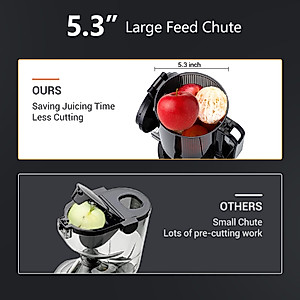 SOVIDER Cold Press Juice Machines 5.3" Extra Large Feeding Chute for Whole Fruits & Vegetables -Slow Masticating Juicer High Juice Yield, Easy Clean Self Feeding Effortless for Batch Juicing (Black)