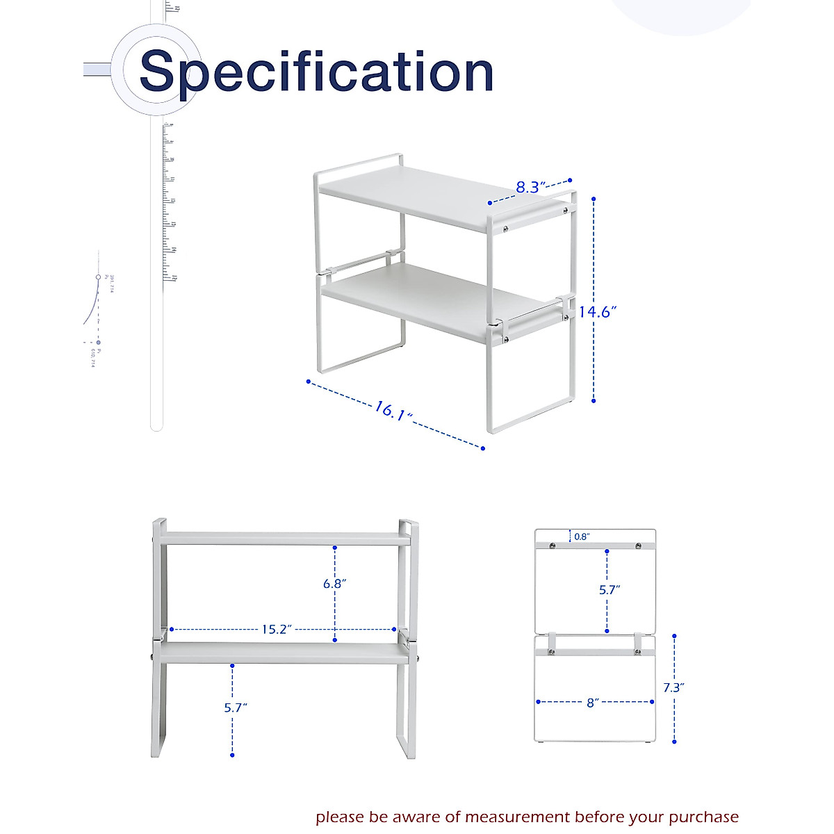 Nxconsu 2Pack Cabinet Shelves Stackable Shelf Organizer Rack Riser for Kitchen Cabinet Pantry Cupboard Counter Countertop Home Organization Storage Space Saver Heavy Duty Metal Nonslip White