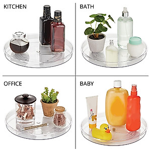 mDesign Lazy Susan Turntable Plastic Spinner for Kitchen/Bathroom, Pantry, Fridge, Cupboards, or Counter Organizing, Fully Rotating Organizer for Food, 9" Round - Lumiere Collection - 2 Pack, Clear