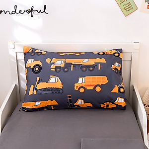 NTBED 4 Pieces Construction Toddler Bedding Set for Baby Boys, Truck Vehicles Excavator Cars Printed, Includes Comforter, Flat Sheet, Fitted Sheet and Pillowcase,Grey