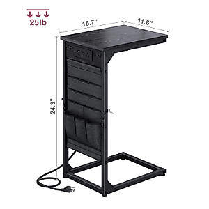 NEFROM Side Table, C-Shaped End Table with Charging Station, Small Couch Table with Storage Bag, Sofa Table for Bedroom, Living Room, Bedside ET-BK-1