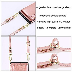 LUVI Compatible with iPhone 12 Pro Max Wallet Case with Crossbody Neck Strap Lanyard Purse Handbag Shoulder Strap Cover with PU Leather Credit ID Card Holder Kickstand Stand Protection Case Rose Gold