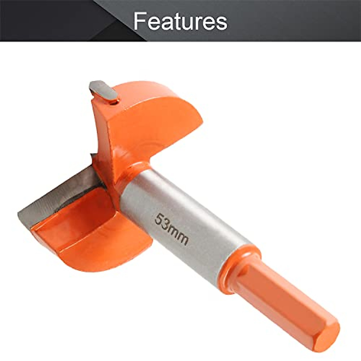 Utoolmart Forstner Drill Bits, 53mm Cemented Carbide Wood Cutter Tool, Hex Shank Woodworking Hole Saw Cutter, 85mm Length Woodworking Hole Boring Bit, Orange, 1 Pcs