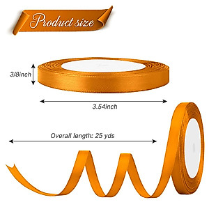Orange Ribbon Gold Fall Ribbon for Gift Wrapping 3/8 in 25 Yards Wired Ribbon for Christmas Tree Thanksgiving Ribbon Silk Ribbon Craft Ribbon Wedding Party Valentine's Day Bouquet Decoration