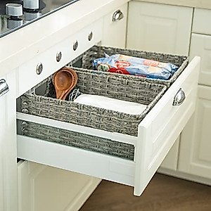 ROSOS Wicker Baskets 4 Pack, Waterproof Wicker Storage Basket with Handles, Washable Large Wicker Baskets for Storage