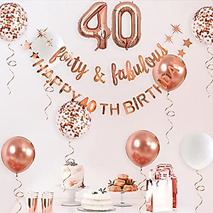 Rose Gold Forty & Fabulous Happy 40th Birthday Banner Garland Foil Balloon 40 for Womens 40th Birthday Decorations Hanging 40 and Fabulous Cheers to 40 Years Old Birthday Party Supplies Backdrop