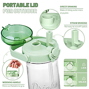 Nefeeko 32oz Glass Tumbler with Straw and Lid, Reusable Glass Water Bottles with Bamboo Lids Iced Coffee Cup Sleeve, BPA Free Leak Proof Water Tumbler with Handle Fits in Car Cup Holder (B)