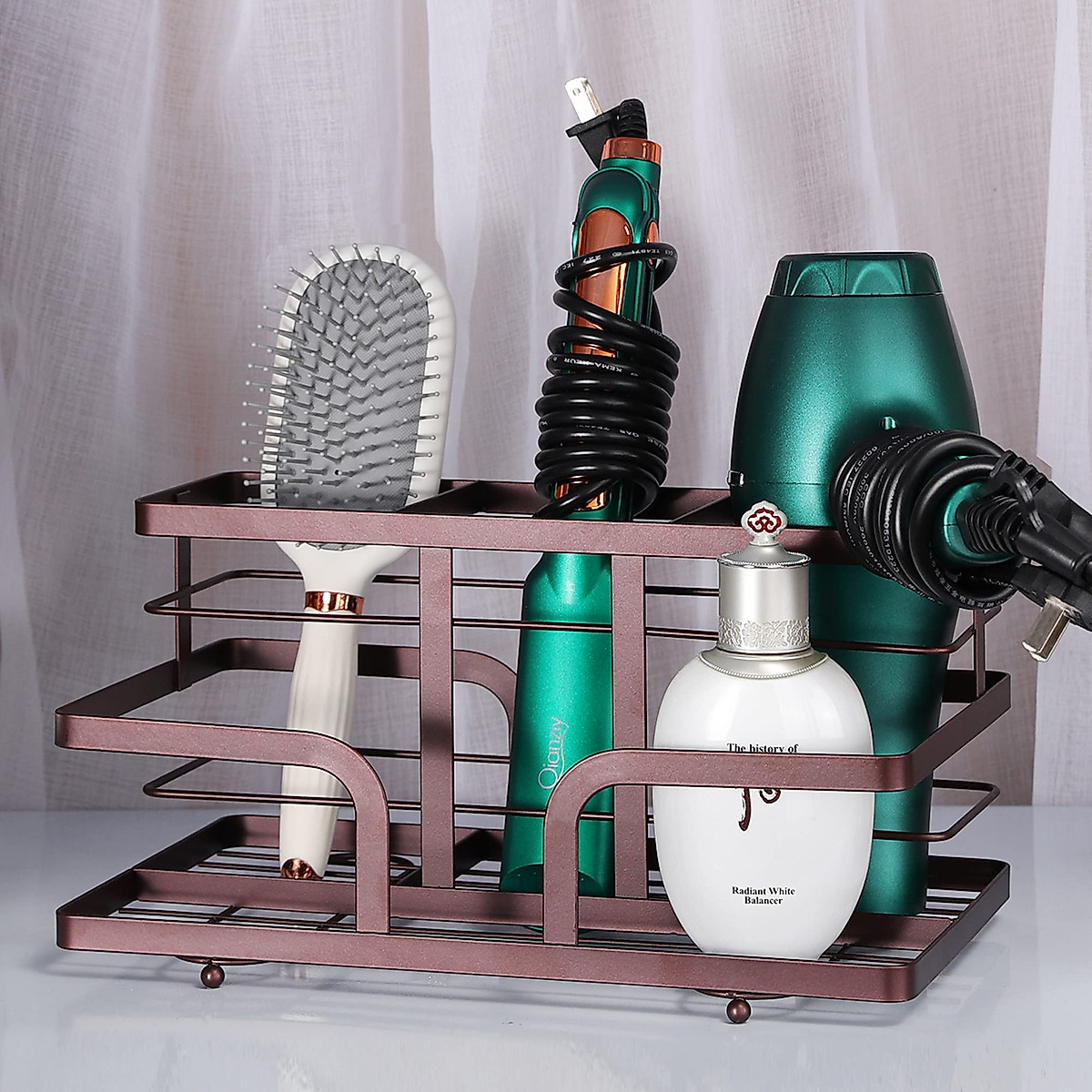 YIGII Hair Dryer Organizer - 4 Compartment Bathroom Countertop Stand, Heat-Resistant, Easy to Install, White