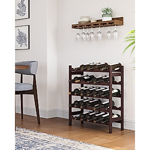 SONGMICS 30-Bottle Wine Rack, 5-Tier Freestanding Floor Bamboo Wine Holder, Display Stand Shelves, Wave Bars, Walnut Color UKWR025D01