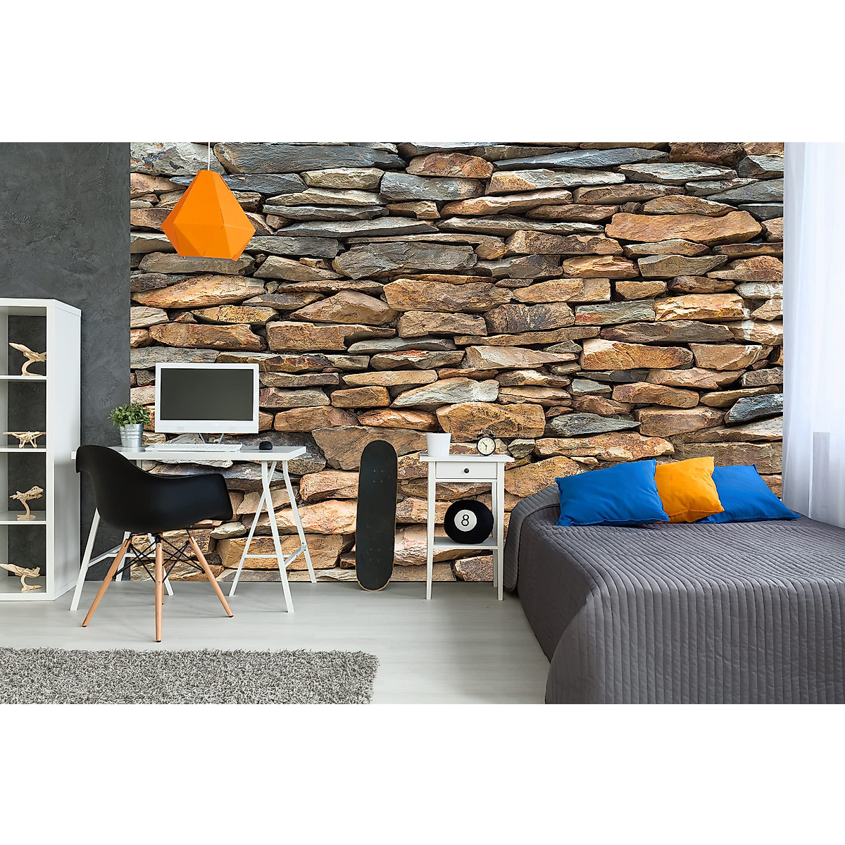 GREAT ART Large Photo Wallpaper – Shale Stonewall – Photo Decoration Stones Optic Mural Rocks Walls Rustic Stone Industrial Design Look Wall Decor Image Decor Wall Mural (132.3x93.7in - 336x238cm)