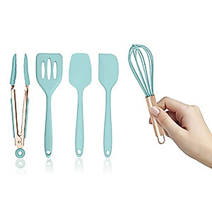 COOK WITH COLOR Set of Five Aqua and Rose Gold Silicone MINI Kitchen Utensil Set