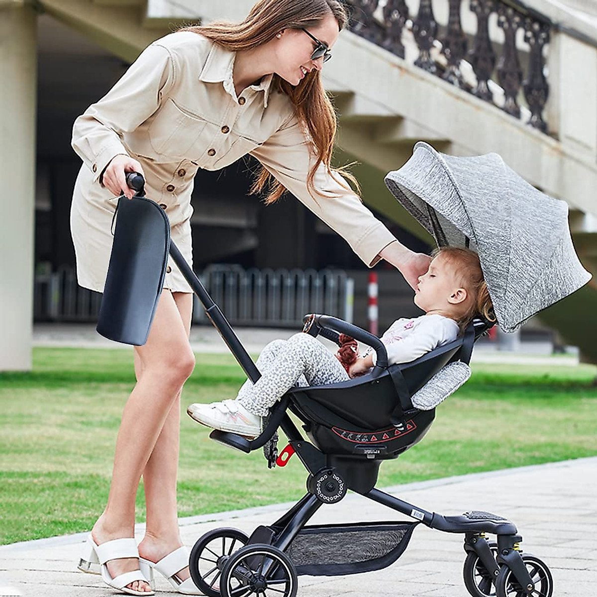 Rolin Roly 2Pcs Bottle Cooler Bag Baby Bottle Organizer with Strap Baby Thermal Insulated Bags Portable Multipurpose Breastmilk Tote 8 x 8 x 24cm (Rose red + black)