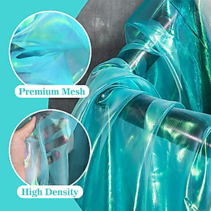 3 Yard Sheer Iridescent Organza Fabric, Magic Laser Holographic Gauze Fabric for Costume, Curtain, Shiny Photography Background, Party, DIY Supplies, Wedding, Home Decor (Magic Light Blue)