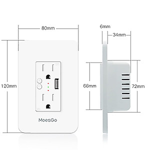 MoesGo Smart Power Wall Outlet with USB, WiFi Socket with 2 Plug outlets 15 Amp Divided Control, Smart Life/Tuya APP Remote Controller, ETL Certified, Work with Alexa and Google Home, No Hub Required