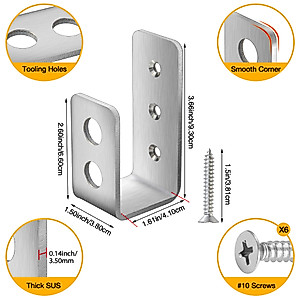 2x4 Door Barricade Brackets (2 pcs) | Drop Open Bar Holder Marine Grade Stainless Steel U Bracket for 2 by 4 Lumber as Security Door Reinforcement, Door Jammer, Barn, Shed, Garage, Gate