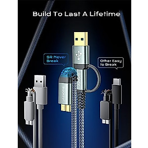 AINOPE Hard Drive Cable 1.5FT, Durable Nylon Braided External Hard Drive Cable 10Gbps Micro B to USB A/C Compatible with Seagate WD Toshiba Westgate, MacBook Air M2 Pro, Camera