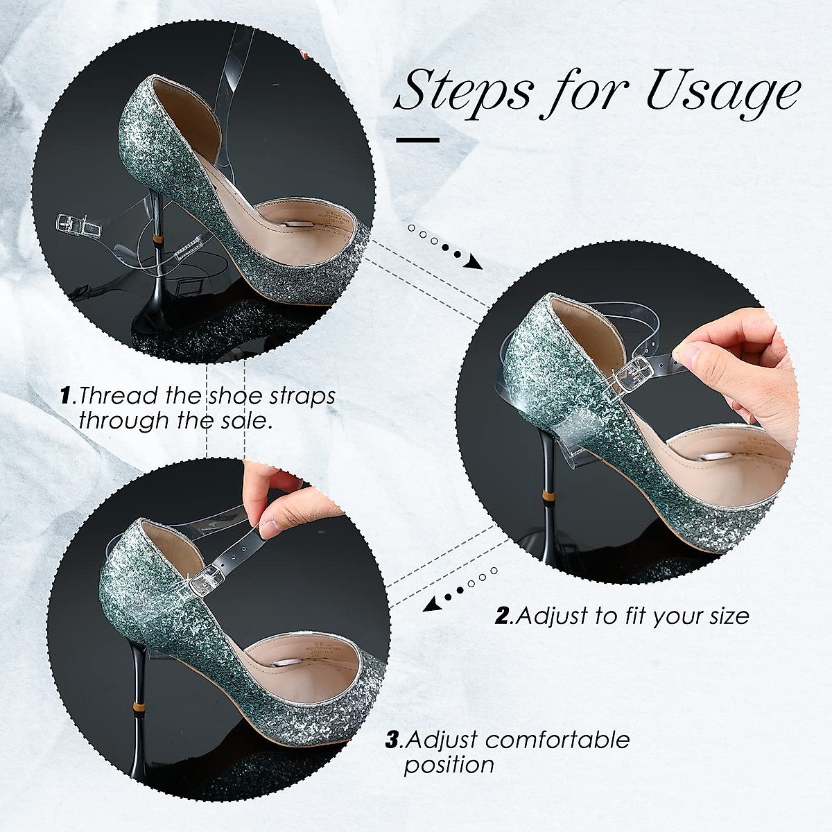 Xinnun 2 Pairs Shoe Straps for Heels Detachable Clear Shoe Belt Ankle Strap Women's Transparent Laces Anti Loose Shoelace Accessories for Holding Loose High Heel