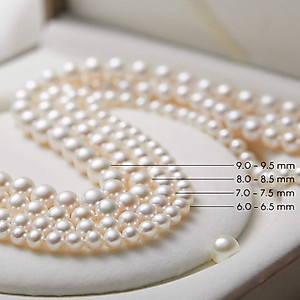 SWEETV 8.0-8.5mm Pearl Necklace for Women Round White Pearl Strand Necklaces in 18" Princess Length Sterling Silver Pearl Necklace for Anniversary Mother's Day