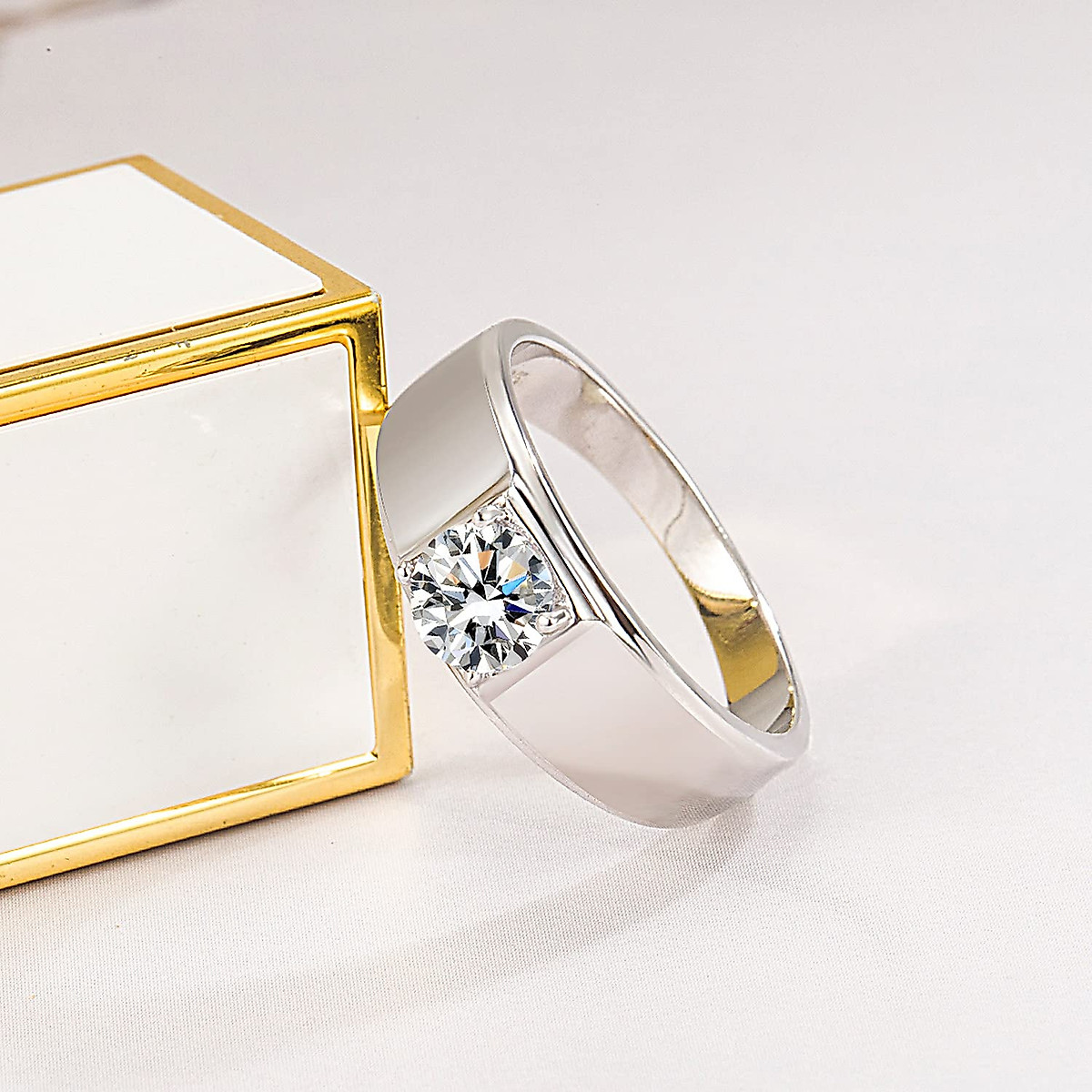 Dankadi Noble Men & Women Solid 925 Sterling Silver Ring Glittering 5A Cubic Zircon Inlaid Wedding Ring - index finger or Ring Finger Sizes 7-13# Fashion Jewelry Gift Party Accessories (13)