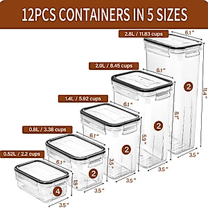 PRAKI Airtight Food Storage Containers with Lids, 12PCS Plastic Kitchen Storage Containers for Pantry Organization and Storage - Cereal, Rice, Flour and Sugar Containers with Labels & Marker