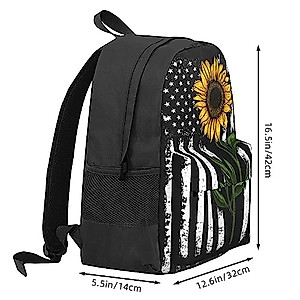 JASMODER Sunflower And American Flag Laptop Backpack Hiking Travel Daypack For Men Women And Youth