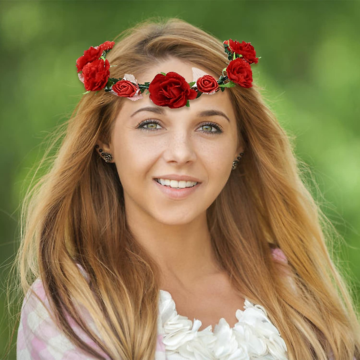 Lawie 10 Pack Boho Sunflower Daisy Rose Flower Crowns Floral Leaf Wreath With Ribbon Halo Headbands Hair Garland Bridal Headpiece Wedding Tiara Hairband Hawaiian Party Accessories for Kids Women Girl