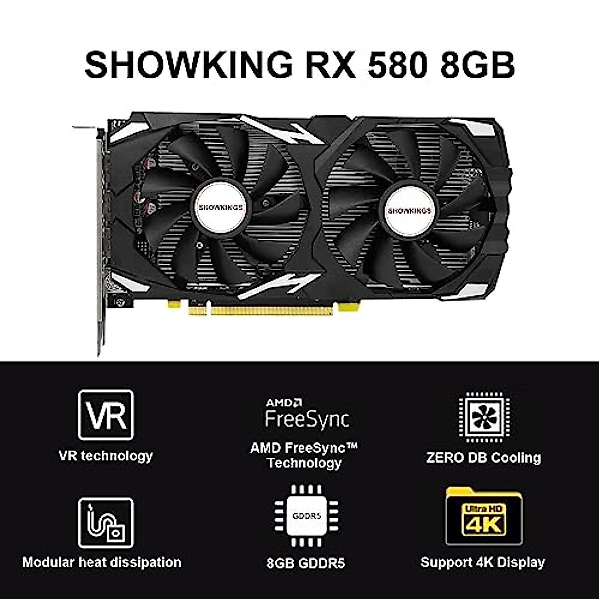 SHOWKINGS Radeon RX 580 8GB Graphics Card, 256Bit 2048SP GDDR5 AMD Video Card for Pc Gaming, DP HDMI DVI-Output, PCI Express 3.0 with Dual Fan for Office and Gaming
