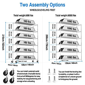 6 Tier NSF Metal Shelf Wire Shelving Unit, 6000lbs Capacity Heavy Duty Adjustable Storage Rack with Wheels & Shelf Liners for Commercial Grade Utility Steel Storage Rack, 82"H x 48"L x 18"D - White
