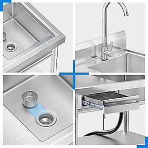 EHVCISTQ Stainless Steel Utility Sink Freestanding Single Bowl Laundry Sink with Hot and Cold Water Plumbing Workbench Drawers for Laundry Room Farmhouse Indoor and Outdoor Sink