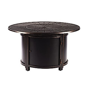 Oakland Living Aluminum 57,0000 BTU 44 in. Round Propane Black Fire Pit Table with Fire Beads, Lid, Propane Tank Cover and Table Fabric Covers in Copper Finish, (AZNOBU-FPT-AC)