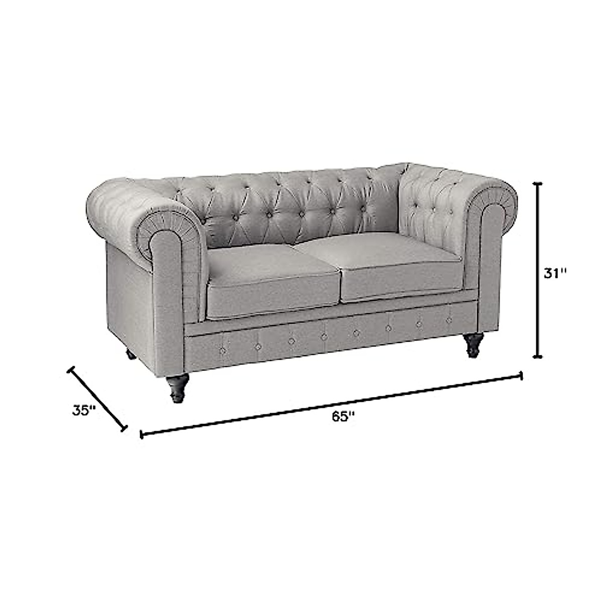 Container Furniture Direct Grace Collection Chesterfield Button Tufted Bonded Leather Living Room Loveseat, Grey
