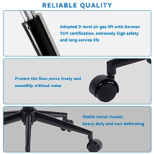 YOUNIKE Office Chair, Armless Desk Chair with Wheels, Aesthetic Home Office Computer Task Chairs, Modern Faux Leather Upholstered Vanity Chair, Adjustable Swivel Rocking Chair with Back, Blue