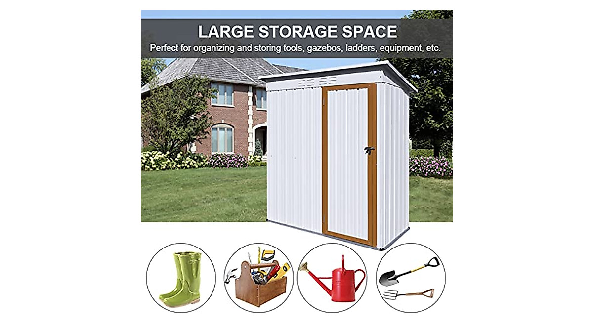 Secure 5x3FT Outdoor Storage Shed - Galvanized Steel Tool Shed
