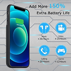 KCKEM Battery Case for iPhone 12 Mini, 6500mAh Ultra-Slim Portable Rechargeable Extended Battery Pack Charging Case, Compatible with iPhone 12 Mini (5.4 inch), Heavy Duty Protection, Black