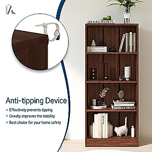 VICLLAX 4-Shelf Wooden Bookcase, 54.5" Height- Adjustable Open Bookshelf for Home Office, Walnut Standing Display Book Shelf