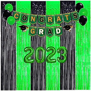 Green and Black Party Decorations, Birthday Decorations for Men Green Black Graduation Backdrop 2025 Black Green Backdrop Foil Fringe Curtains Halloween Party Photo Streamers (3 Pack)