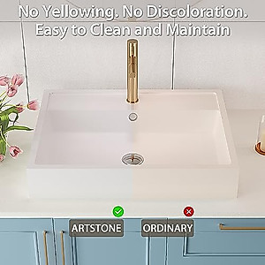 ARTSTONE 23.6 x 18.5 inch Bathroom Vessel Sink with Pop-up Drain Combo Above Counter, Stone Resin Rectangle Bathroom Sink with Overflow, Vanity Countertop Bowl Sink Washing Basin, White
