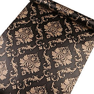 HOYOYO 17.8 x 118 Inches Self-Adhesive Shelf Liner, Self-Adhesive Shelf Liner Dresser Drawer Paper Wall Sticket Home Decoration, Black Gold Damask